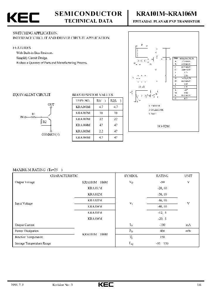 KRA106M_5659060.PDF Datasheet Download --- IC-ON-LINE