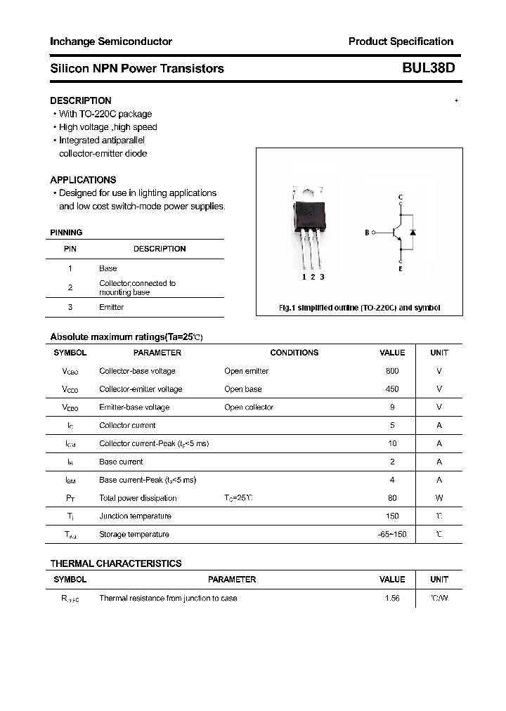 BUL38D_5686588.PDF Datasheet Download --- IC-ON-LINE