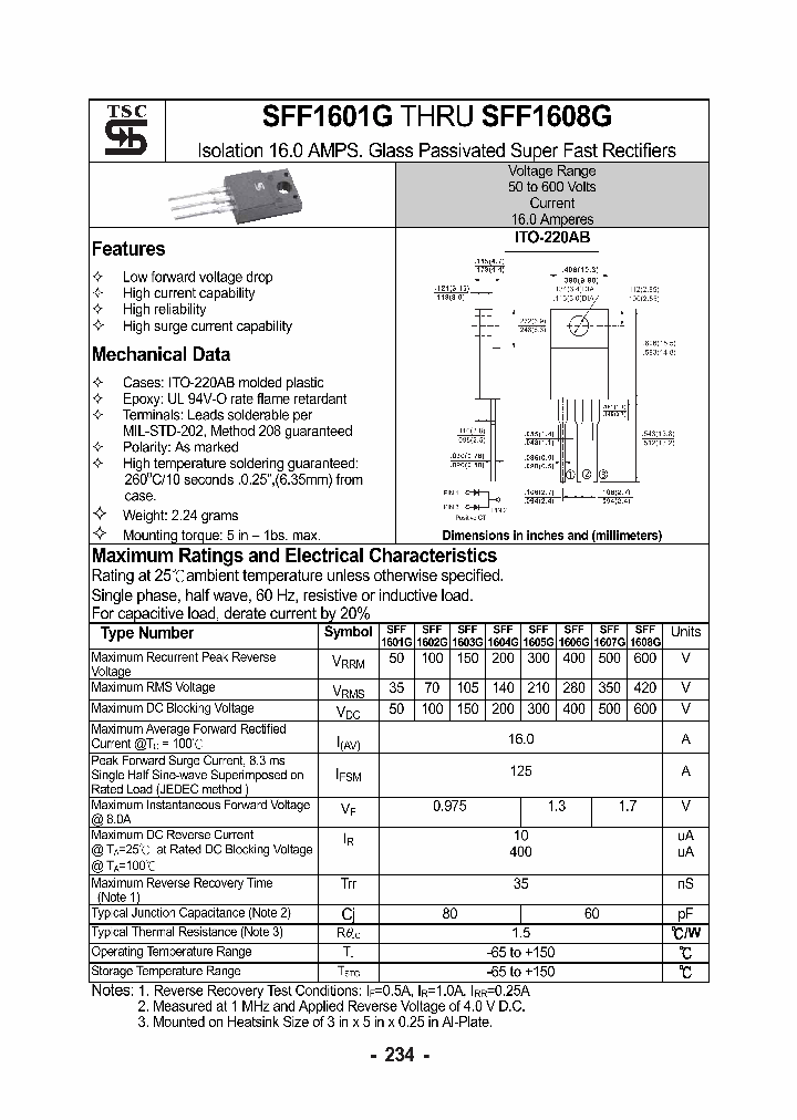 SFF1606G_5687465.PDF Datasheet Download --- IC-ON-LINE
