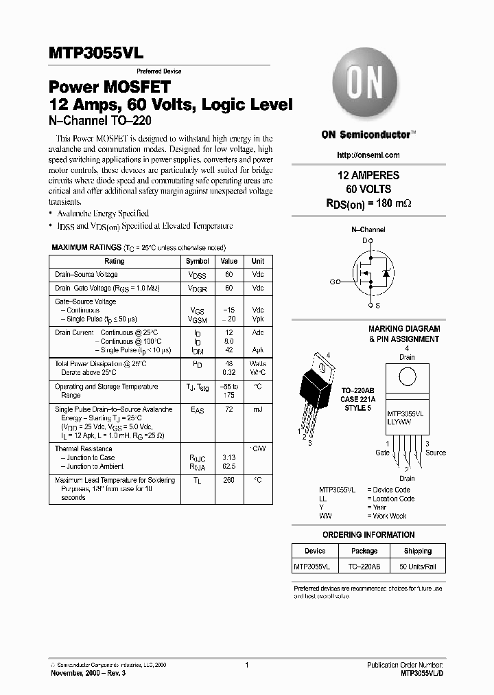 MTP3055VL-D_5764717.PDF Datasheet Download --- IC-ON-LINE