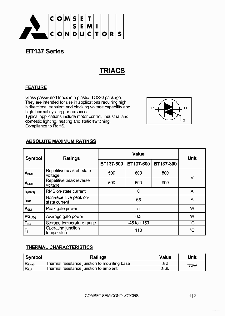 BT137_5779578.PDF Datasheet Download --- IC-ON-LINE