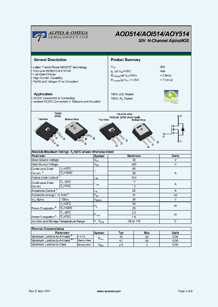 AOY514_5797434.PDF Datasheet Download --- IC-ON-LINE