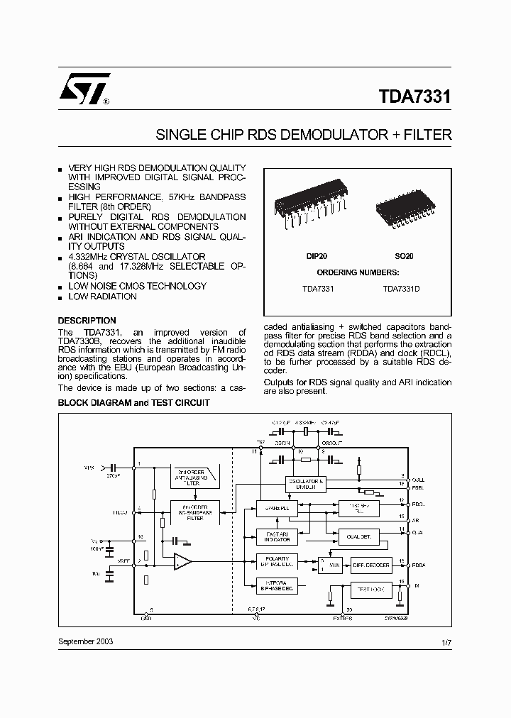 TDA7331DTR_5871368.PDF Datasheet Download --- IC-ON-LINE