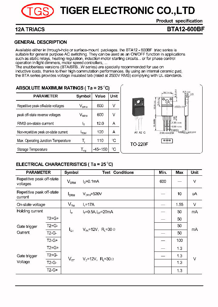 BTA12-600BF_5889090.PDF Datasheet Download --- IC-ON-LINE