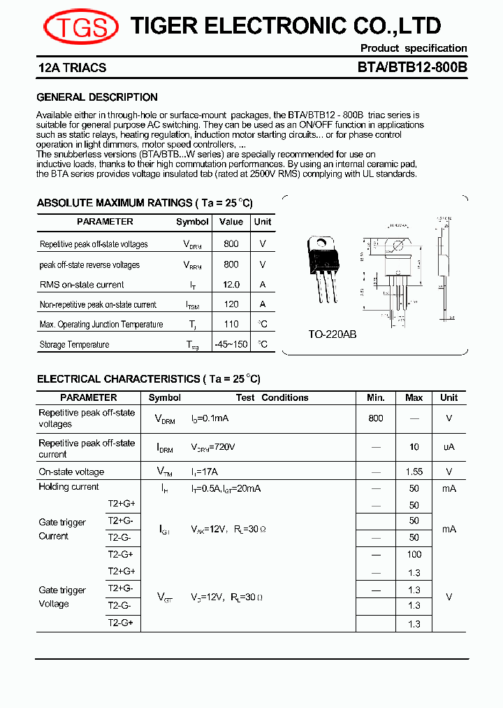 BTA12-800B_5889098.PDF Datasheet Download --- IC-ON-LINE