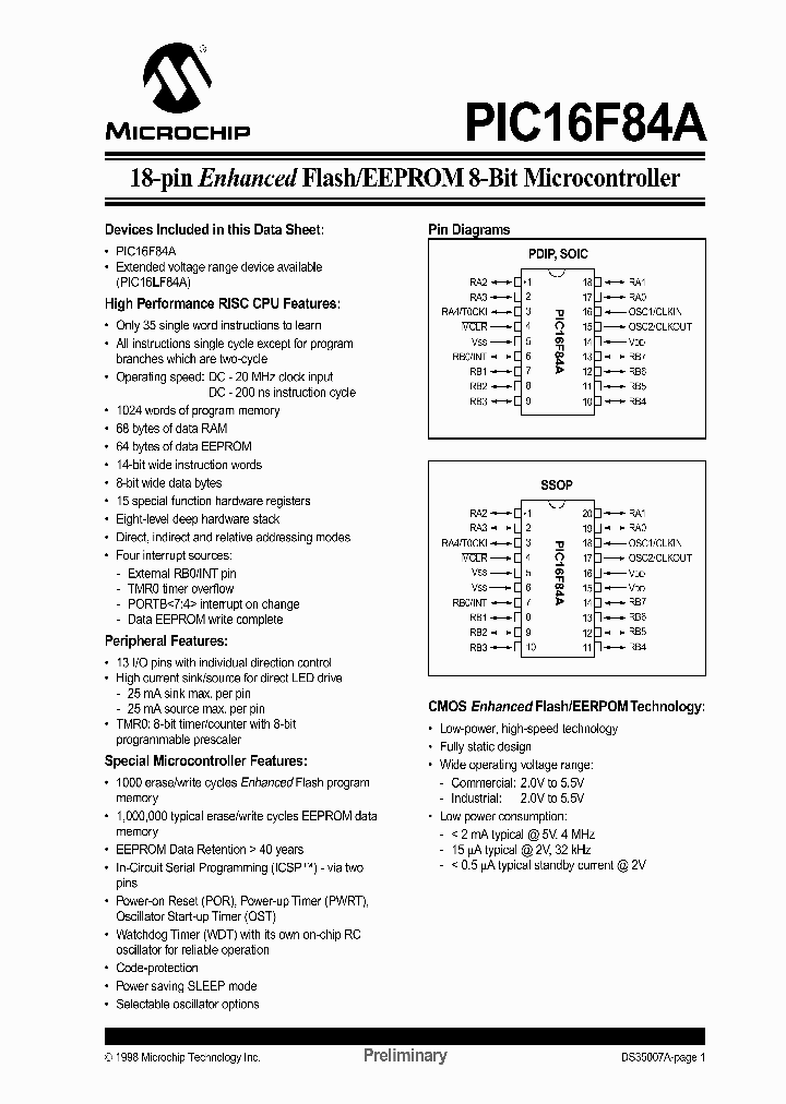 PIC16F84A-04ISO_5891200.PDF Datasheet Download --- IC-ON-LINE