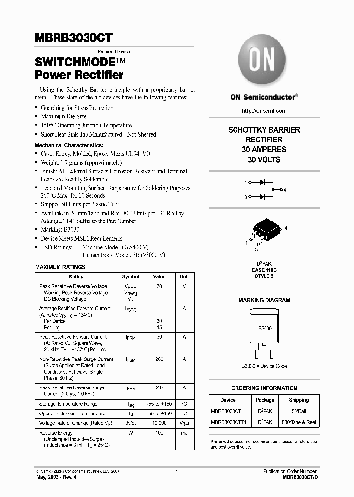 MBRB3030CTT4_5908184.PDF Datasheet Download --- IC-ON-LINE