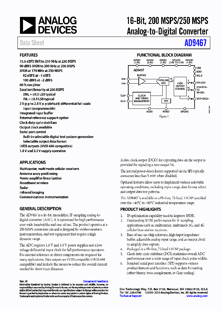 AD9467BCPZRL7-200_5997329.PDF Datasheet Download --- IC-ON-LINE