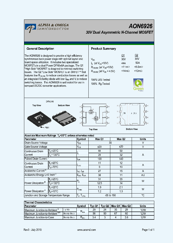 AON6926_6010350.PDF Datasheet Download --- IC-ON-LINE