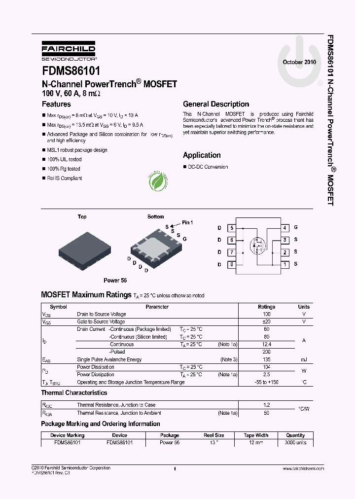 FDMS86101_6017708.PDF Datasheet Download --- IC-ON-LINE