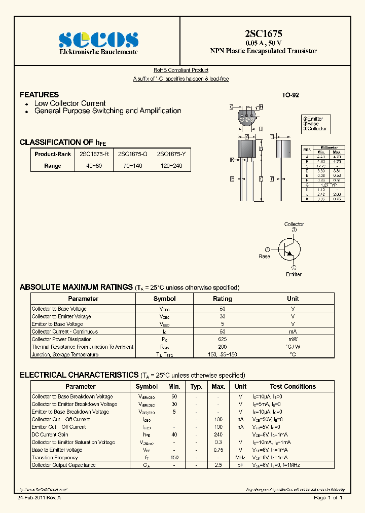 2SC1675_6094249.PDF Datasheet Download --- IC-ON-LINE