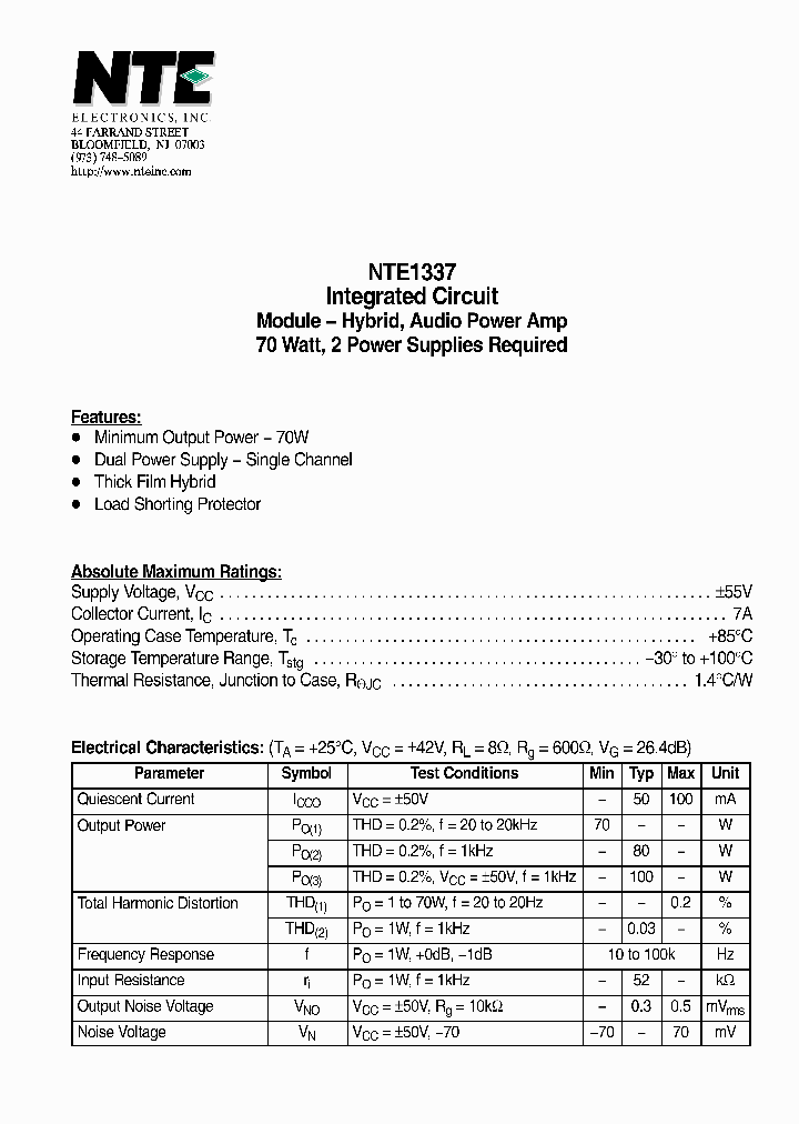NTE1337_6156493.PDF Datasheet Download --- IC-ON-LINE