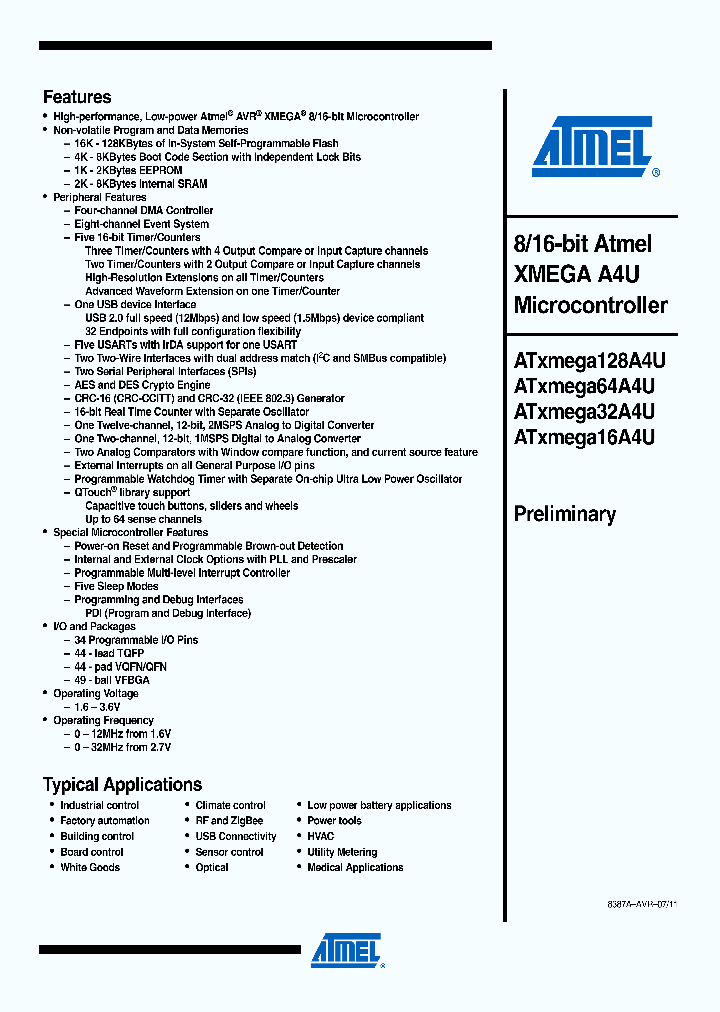 ATXMEGA32A4U-AU_6178214.PDF Datasheet Download --- IC-ON-LINE
