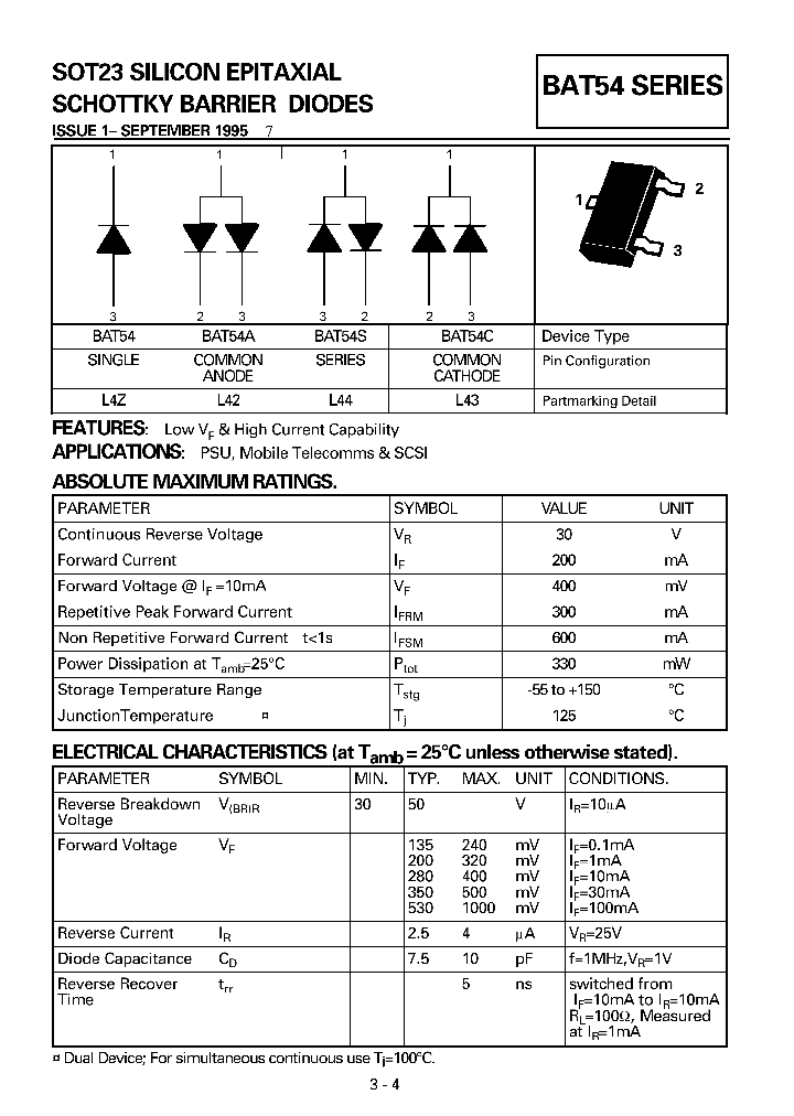 BAT54A_6192157.PDF Datasheet Download --- IC-ON-LINE