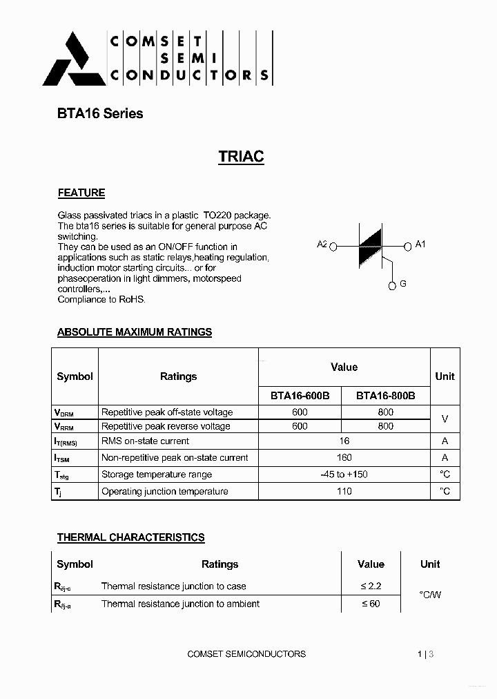 BTA16_6240150.PDF Datasheet Download --- IC-ON-LINE