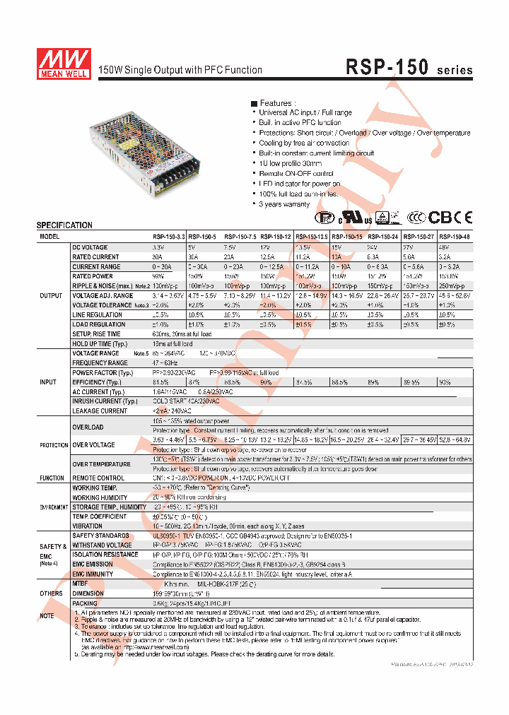RSP-150_6243055.PDF Datasheet Download --- IC-ON-LINE