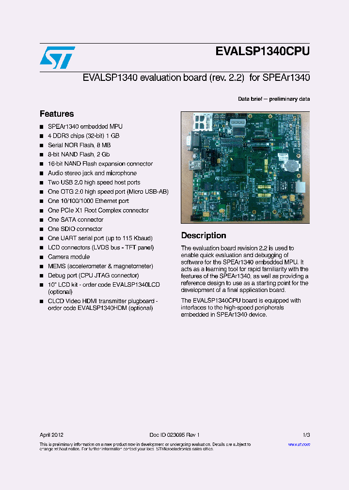 EVALSP1340CPU_6379382.PDF Datasheet Download --- IC-ON-LINE
