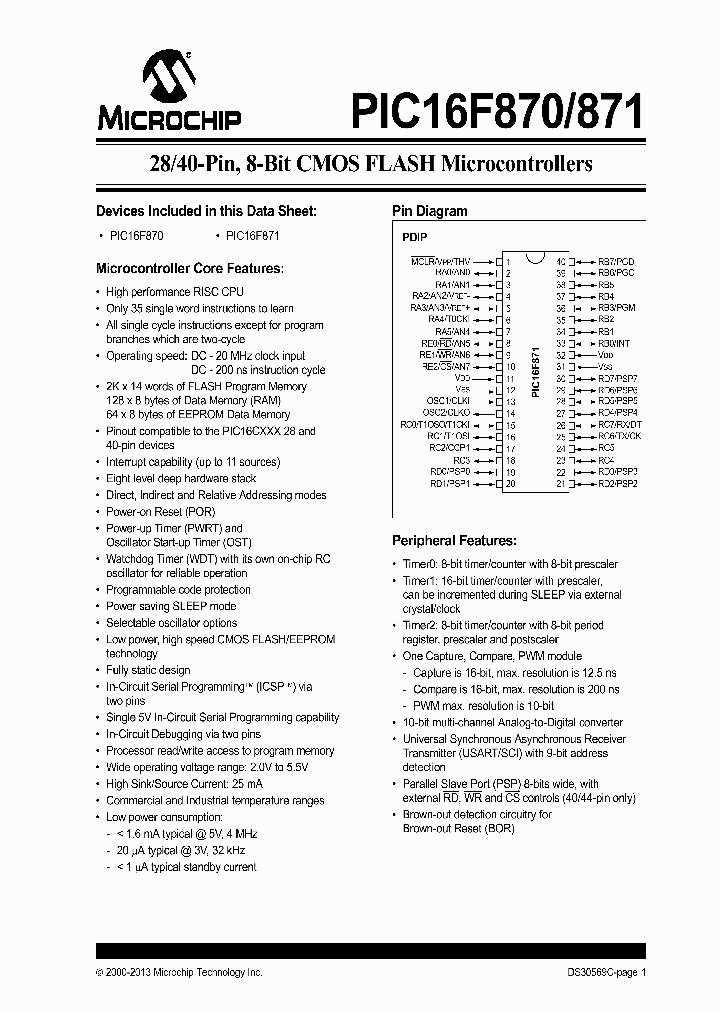 PIC16F870T_6386289.PDF Datasheet Download --- IC-ON-LINE