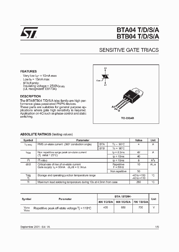 BTB04-600S_6380296.PDF Datasheet Download --- IC-ON-LINE