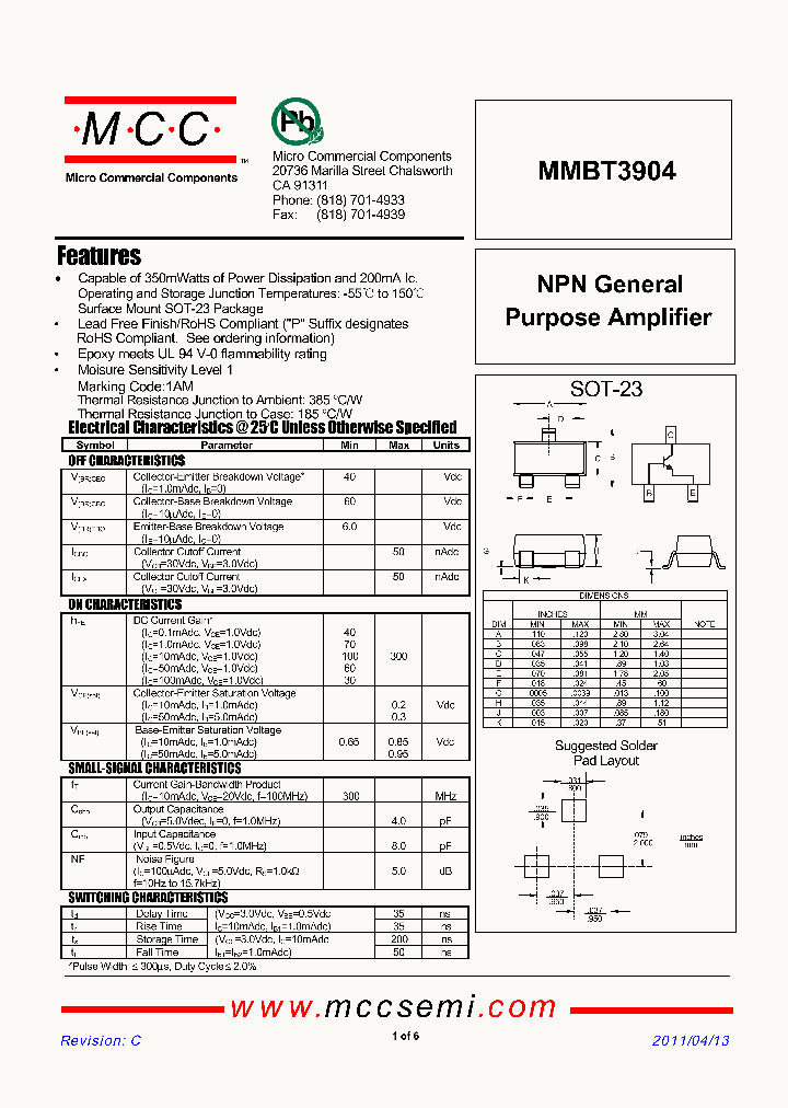 MMBT3904-TP_6423767.PDF Datasheet Download --- IC-ON-LINE