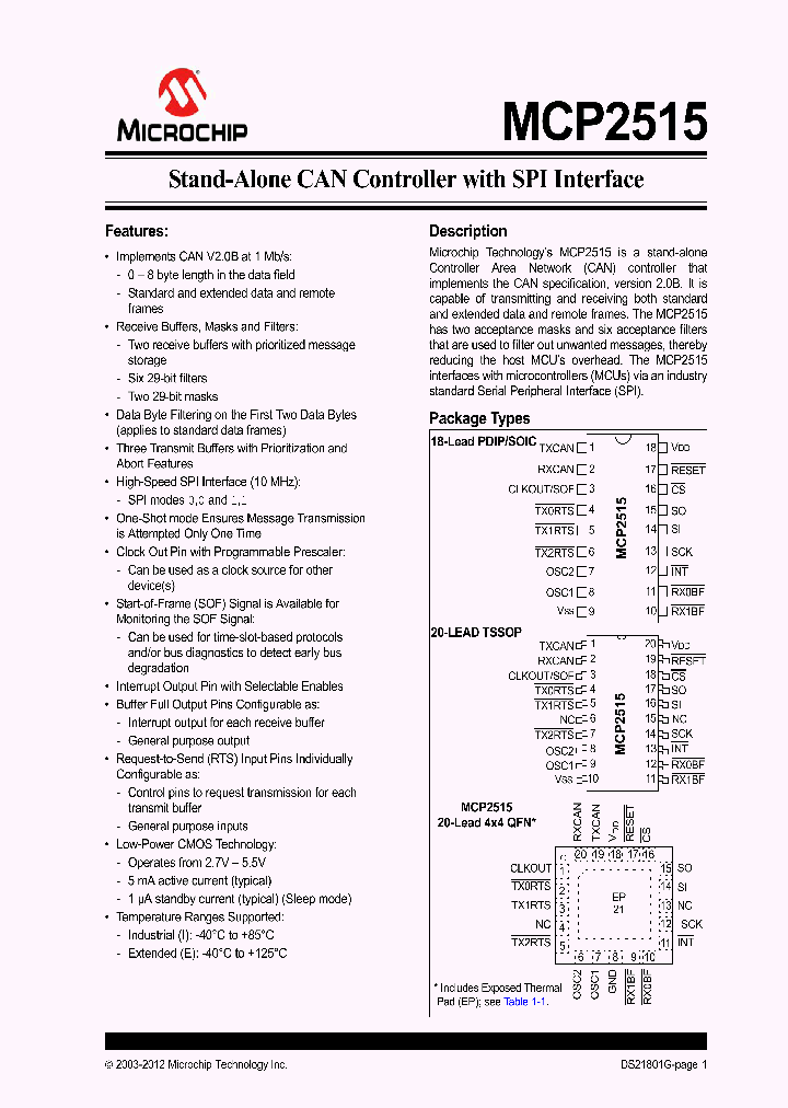 MCP2515-IML_6431242.PDF Datasheet Download --- IC-ON-LINE