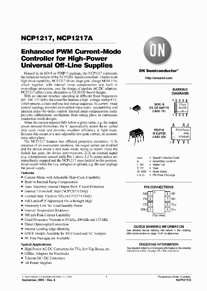 NCP1217P133G_6434755.PDF Datasheet Download --- IC-ON-LINE