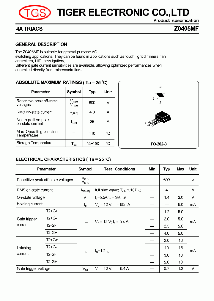 Z0405MF_6462773.PDF Datasheet Download --- IC-ON-LINE