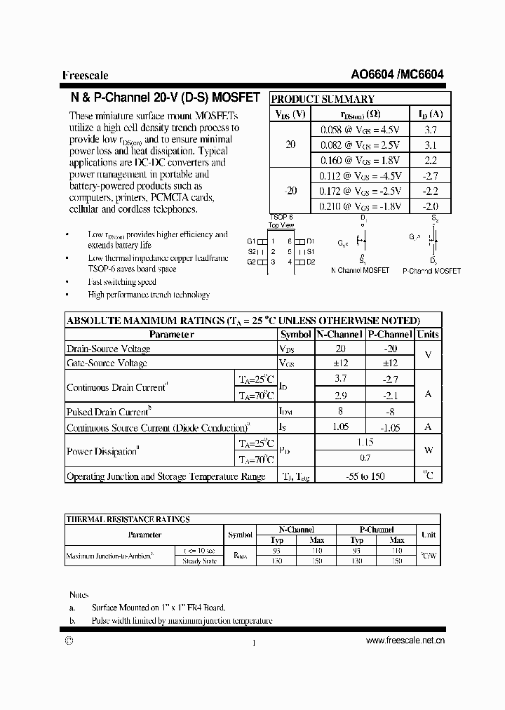 AO6604_6486085.PDF Datasheet Download --- IC-ON-LINE