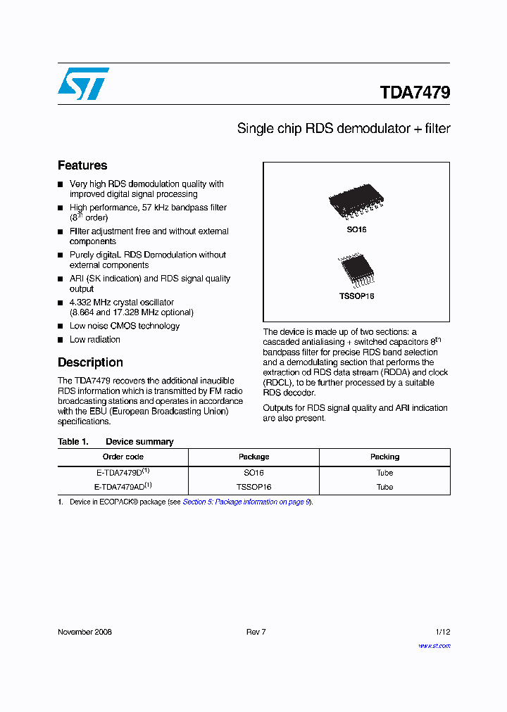 E-TDA7479AD_6556593.PDF Datasheet Download --- IC-ON-LINE