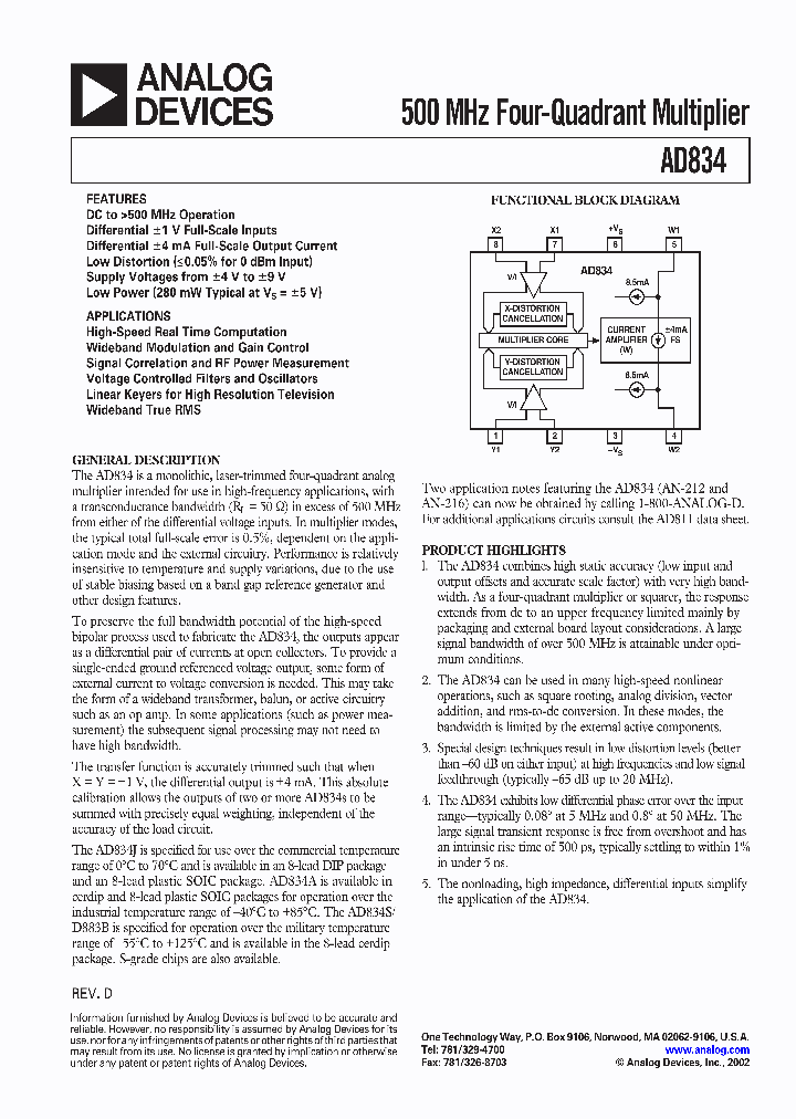 AD834SCHIPS_6637752.PDF Datasheet Download --- IC-ON-LINE