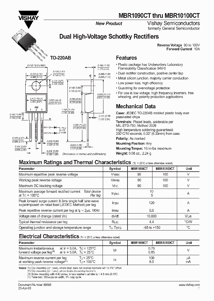 MBR10100CT-E3_6646641.PDF Datasheet Download --- IC-ON-LINE