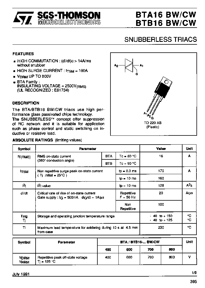 BTB16-700CWF2_6667253.PDF Datasheet Download --- IC-ON-LINE