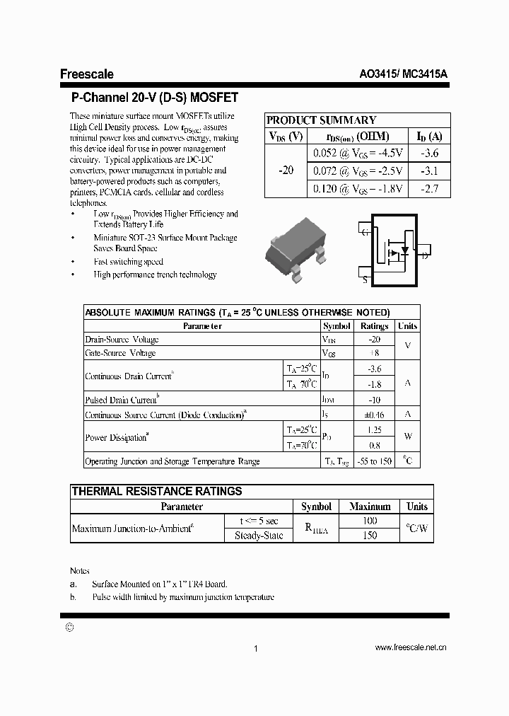 AO3415_6824107.PDF Datasheet Download --- IC-ON-LINE