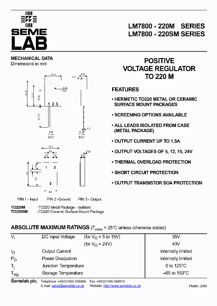 LM7805-220SM_6681365.PDF Datasheet Download --- IC-ON-LINE