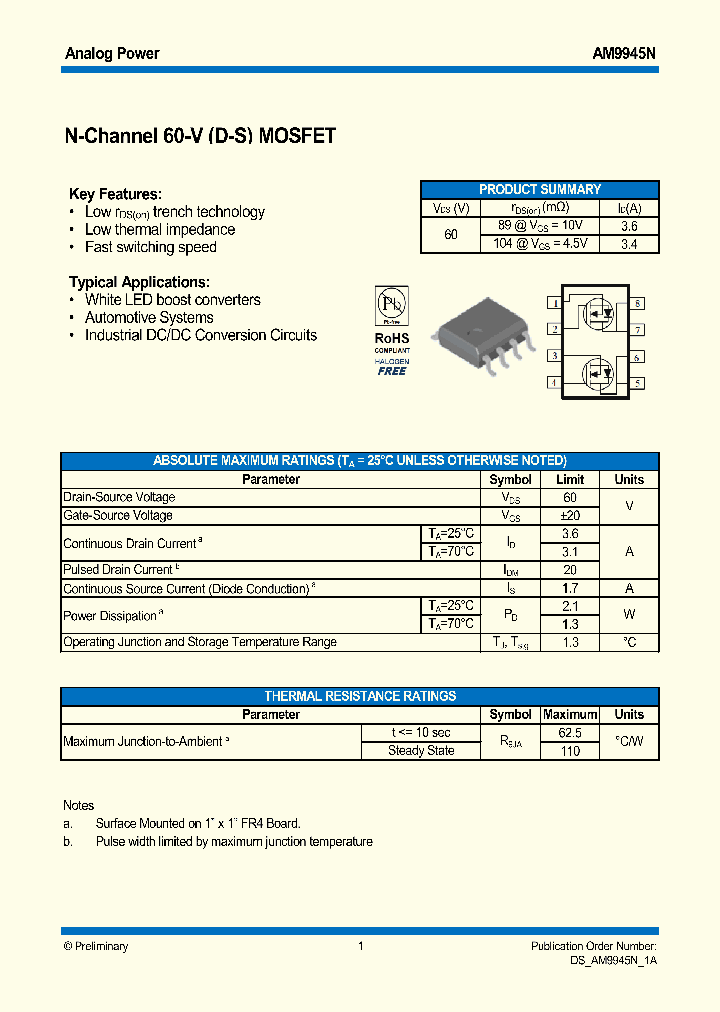 AM9945N_6916655.PDF Datasheet Download --- IC-ON-LINE