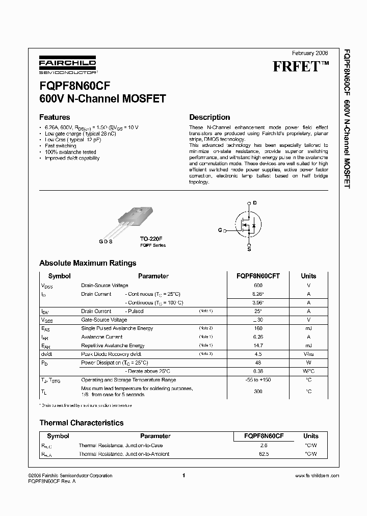 FQPF8N60CFT_6717848.PDF Datasheet Download --- IC-ON-LINE