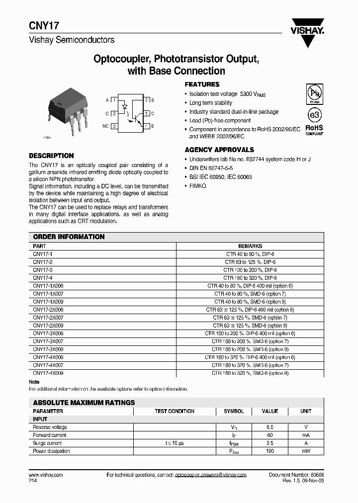 CNY17-3-X007_6749420.PDF Datasheet Download --- IC-ON-LINE