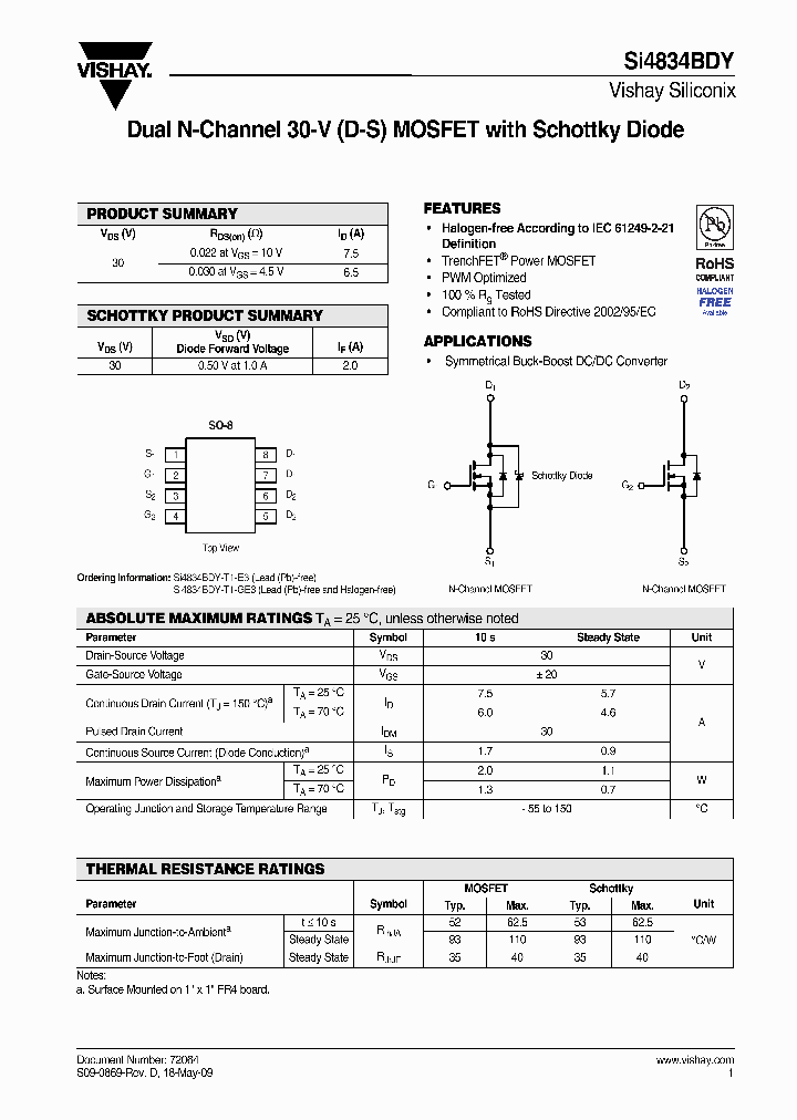 SI4834BDY-T1-E3_6837126.PDF Datasheet Download --- IC-ON-LINE