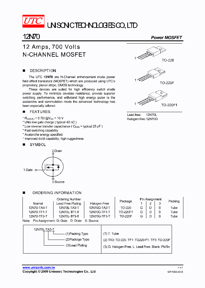 12N70G-TF3-T_6844149.PDF Datasheet Download --- IC-ON-LINE