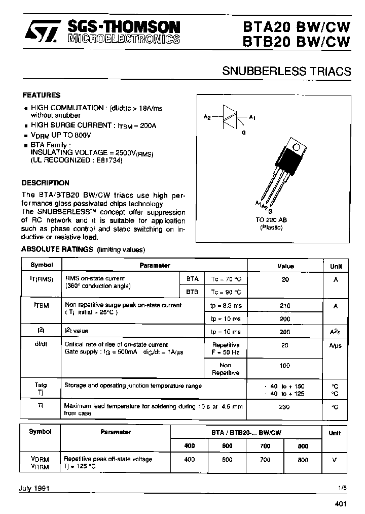 BTB20-400CWF3_6915508.PDF Datasheet Download --- IC-ON-LINE
