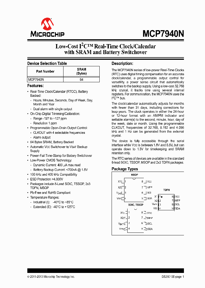 MCP7940N_6977956.PDF Datasheet Download --- IC-ON-LINE