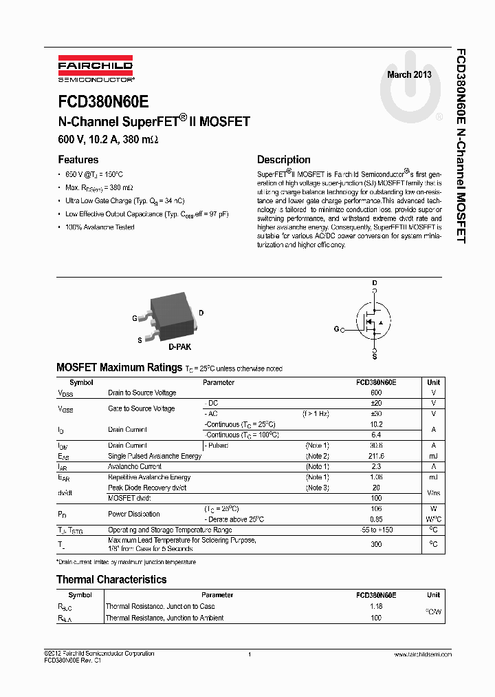 FCD380N60E_6988236.PDF Datasheet Download --- IC-ON-LINE