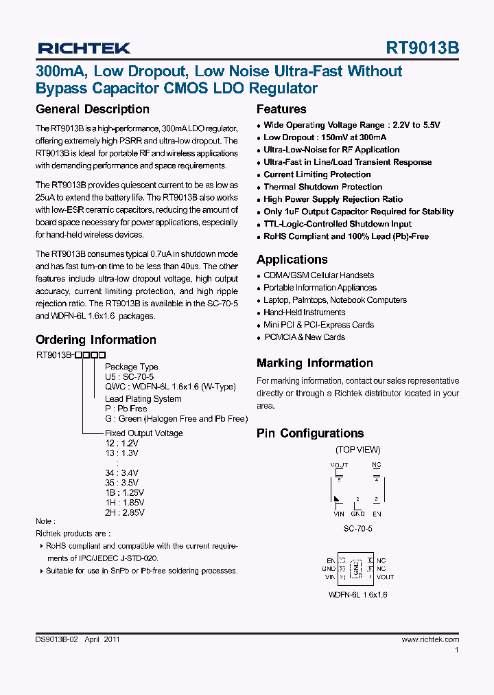 RT9013B_6995555.PDF Datasheet Download --- IC-ON-LINE