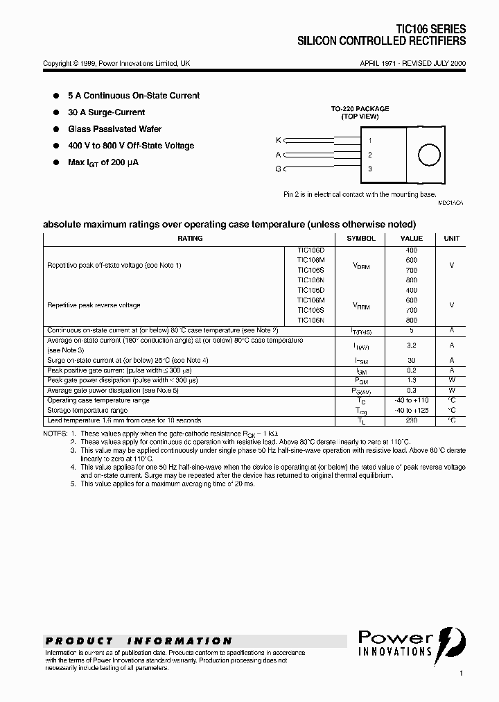 TIC106D_6999726.PDF Datasheet Download --- IC-ON-LINE