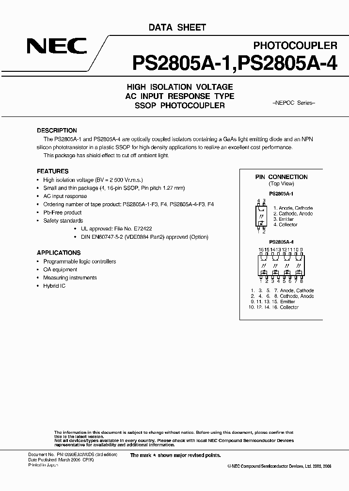 Ps2805a 4 V F4 7024401 Pdf Datasheet Download Ic On Line