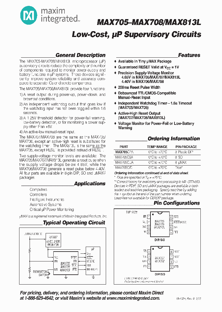 MAX708CSA_7097287.PDF Datasheet Download --- IC-ON-LINE