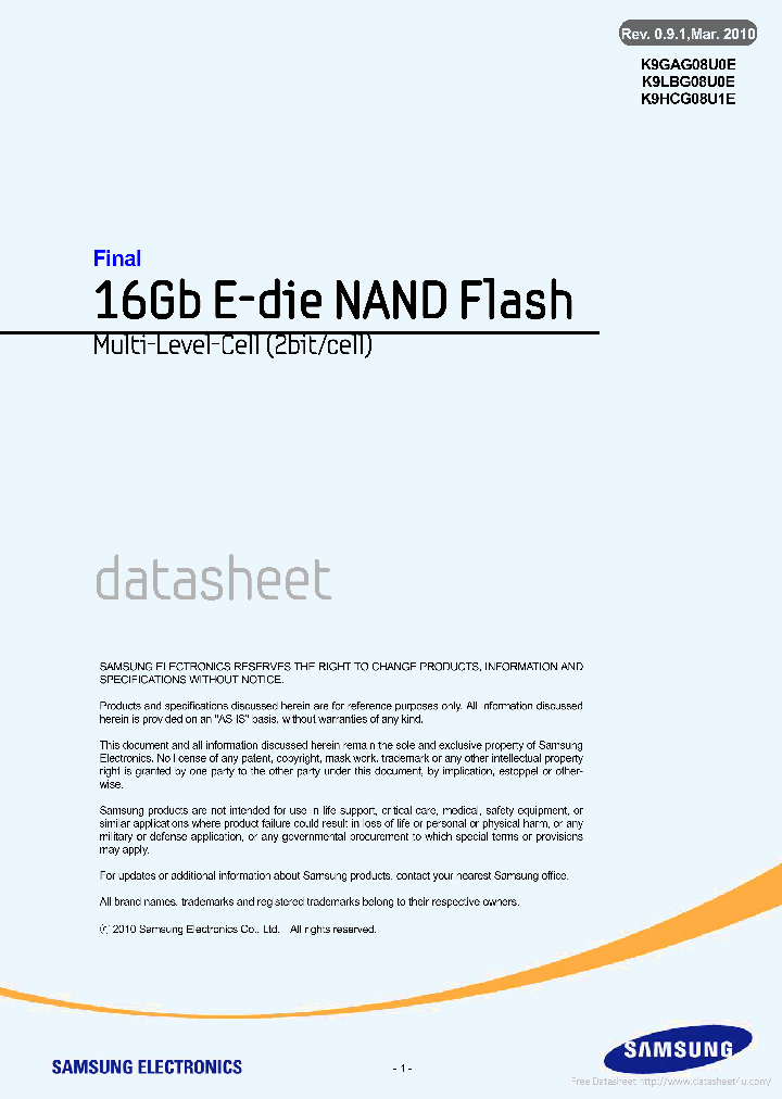 K9GAG08U0E_7156683.PDF Datasheet Download --- IC-ON-LINE
