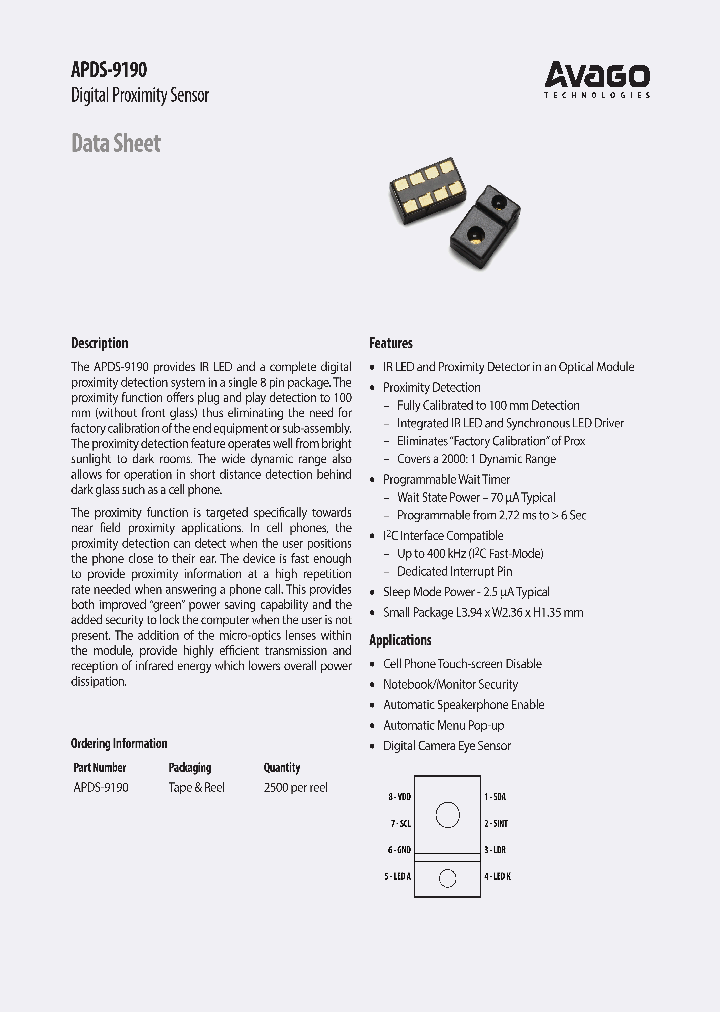 APDS-9190_7161959.PDF Datasheet Download --- IC-ON-LINE