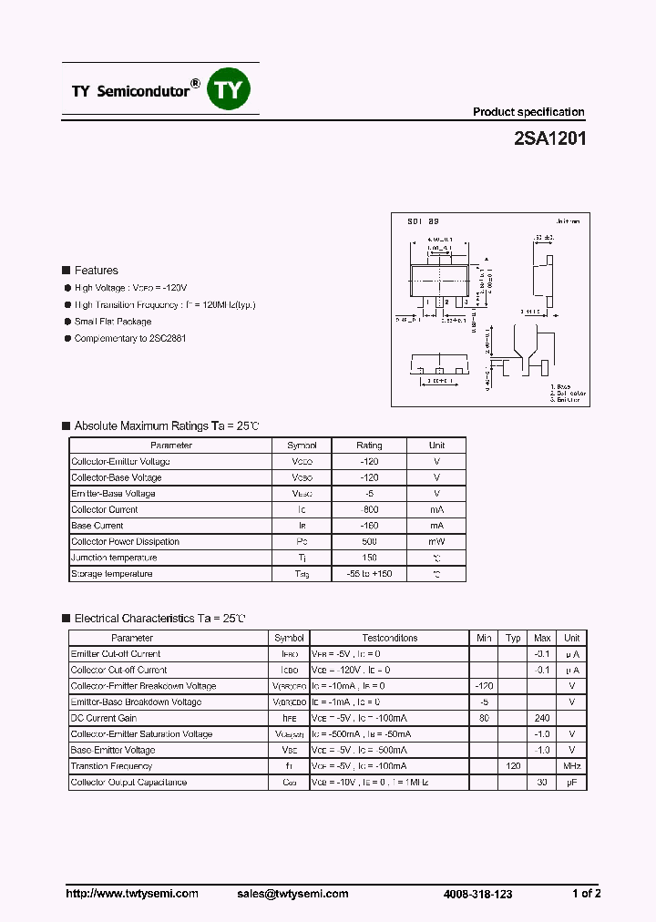 2SA1201_7229629.PDF Datasheet Download --- IC-ON-LINE