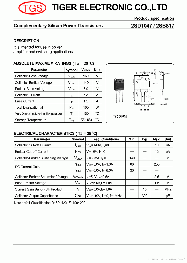 2SD1047_7237566.PDF Datasheet Download --- IC-ON-LINE